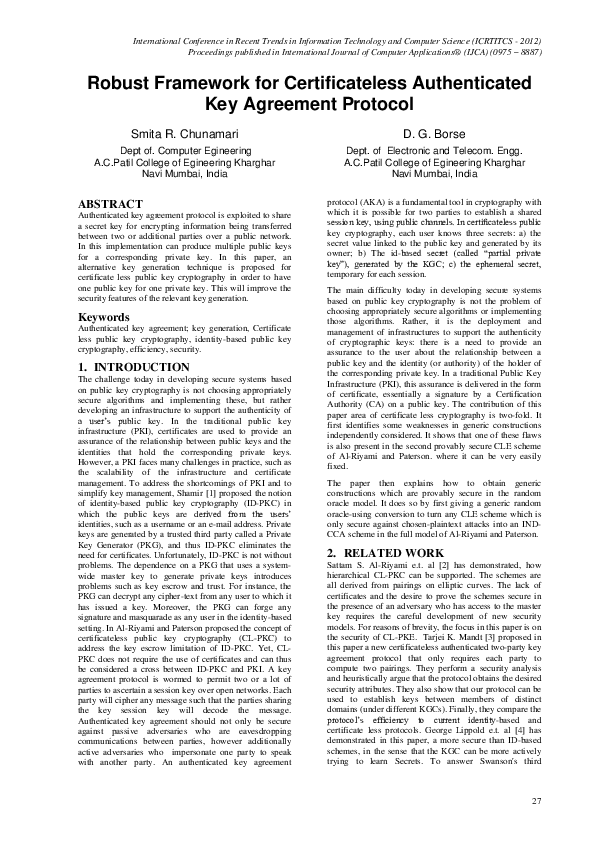 (PDF) Robust Framework for Certificateless Authenticated Key Agreement ...
