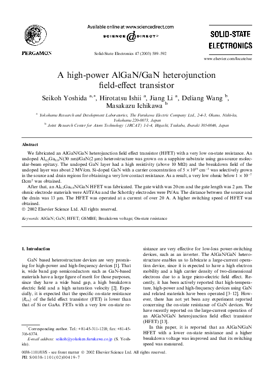 (PDF) A high-power AlGaN/GaN heterojunction field-effect transistor