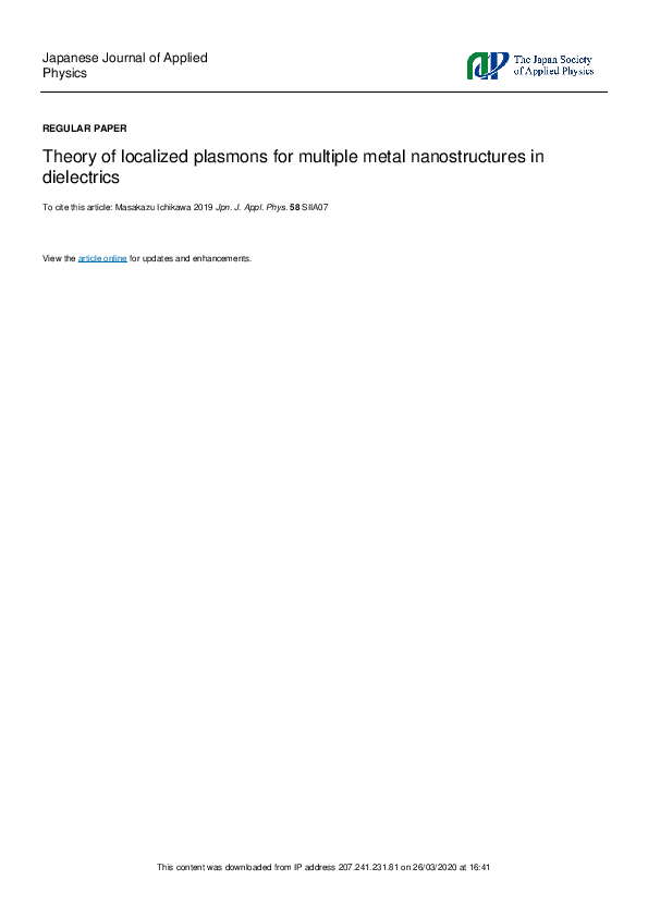 (PDF) Theory of localized plasmons for multiple metal nanostructures in dielectrics