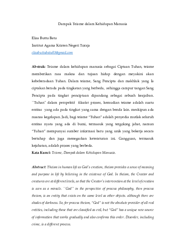 (PDF) Dampak Teisme dalam Kehidupan Manusia