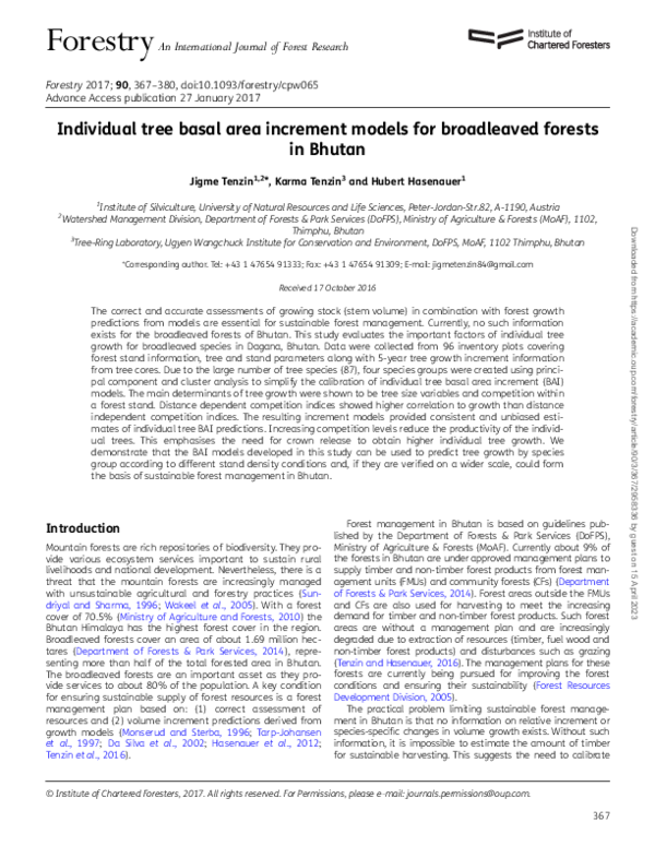 (PDF) Individual tree basal area increment models for broadleaved ...