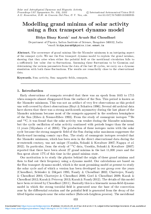 (PDF) Modelling grand minima of solar activity using a flux transport ...