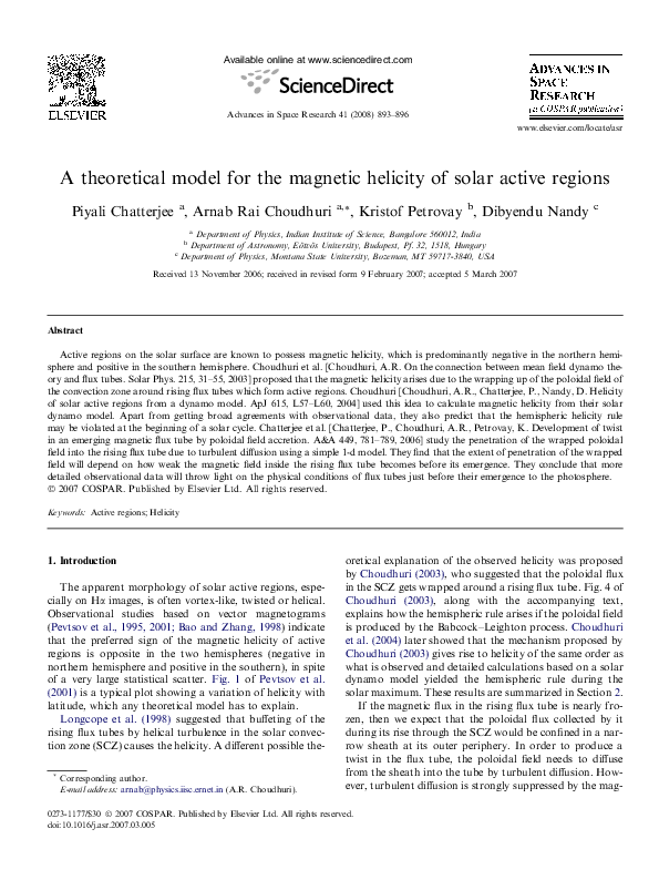 (PDF) A theoretical model for the magnetic helicity of solar active ...