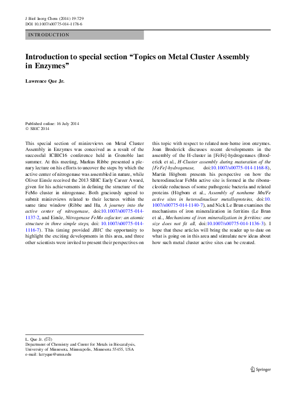 (PDF) Introduction to special section “Topics on Metal Cluster Assembly ...