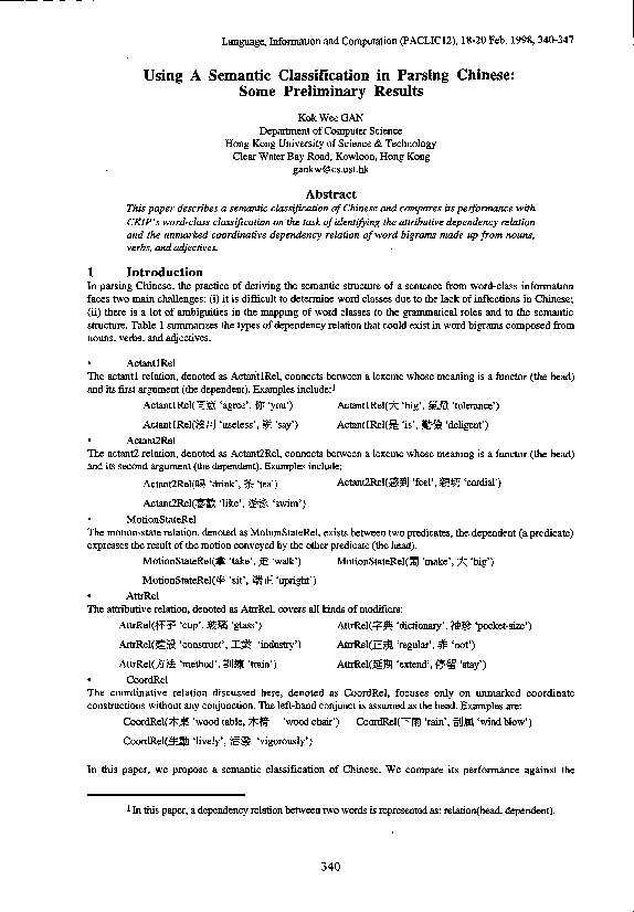 (PDF) Using A Semantic Classification in Parsing Chinese: Some Preliminary Results