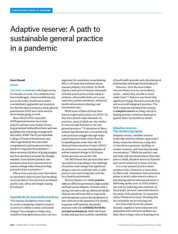 (PDF) Adaptive reserve: A path to sustainable general practice in a ...