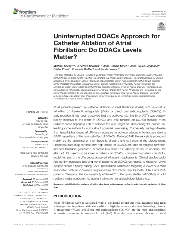 (PDF) Uninterrupted DOACs Approach for Catheter Ablation of Atrial ...