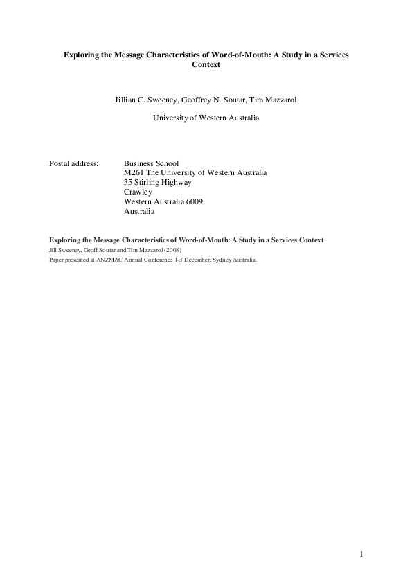 (PDF) Exploring the Message Characteristics of Word-of-Mouth: A Study ...