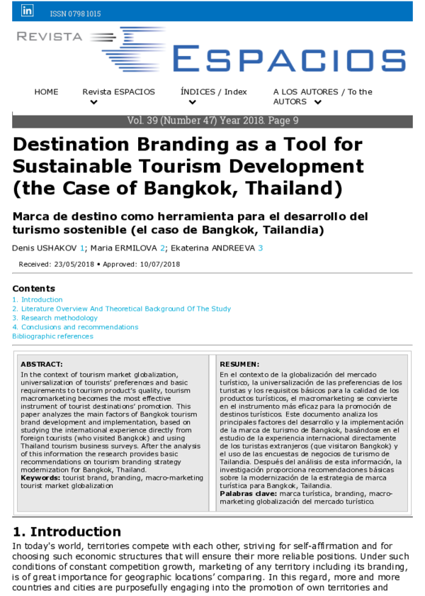 (PDF) Destination Branding as a Tool for Sustainable Tourism ...