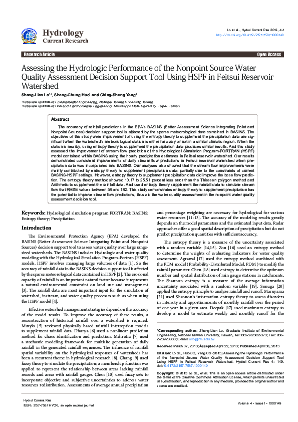 (PDF) Assessing the Hydrologic Performance of the Nonpoint Source Water ...