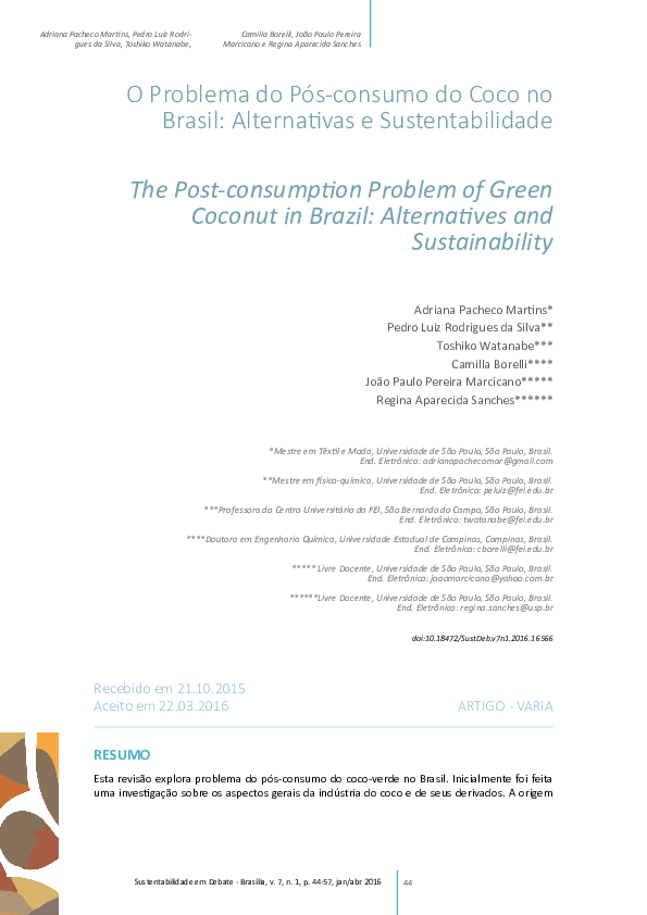 (PDF) Problema do Pós-consumo do Coco no Brasil