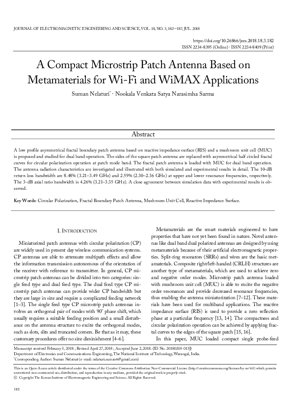 (PDF) A Compact Microstrip Patch Antenna Based on Metamaterials for Wi-Fi and WiMAX Applications ...