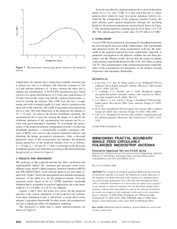 (PDF) Minkowski fractal boundary single feed circularly polarized ...