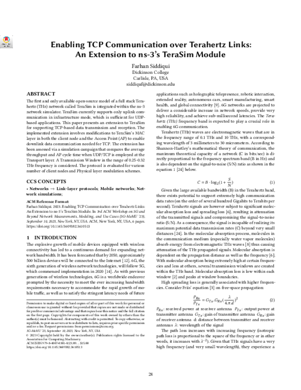 (PDF) Enabling TCP Communication over Terahertz Links: An Extension to ...