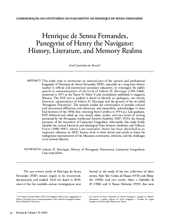 (PDF) Henrique de Senna Fernandes, Panegyrist of Henry the Navigator ...