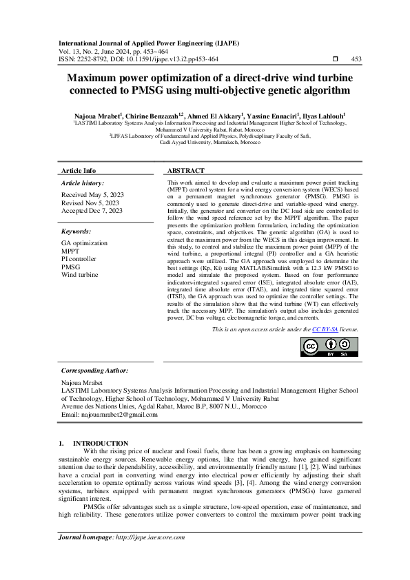 (PDF) Maximum power optimization of a direct-drive wind turbine connected to PMSG using multi ...