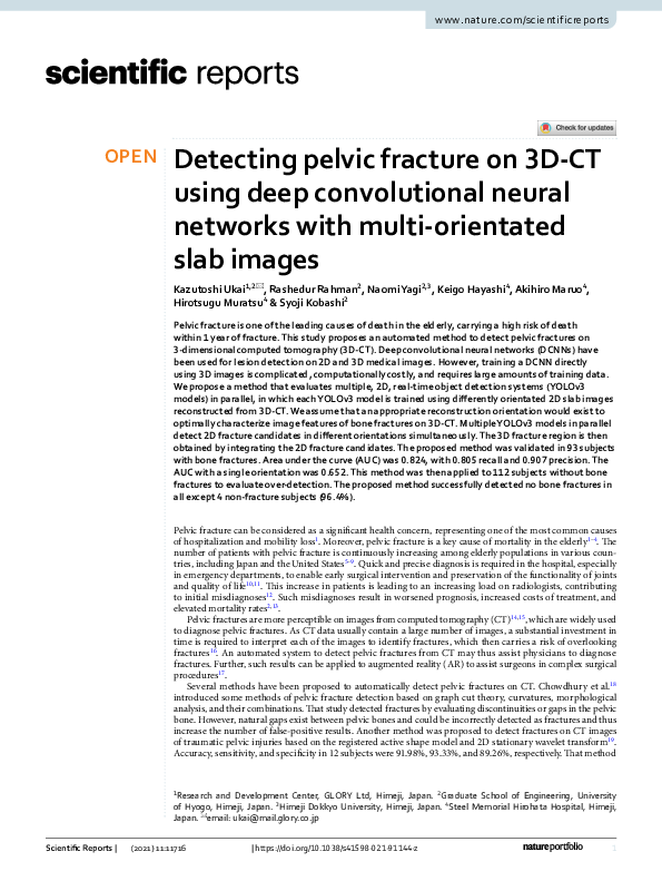 Pdf Detecting Pelvic Fracture On 3d Ct Using Deep Convolutional Neural Networks With Multi