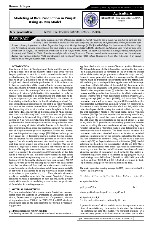 (PDF) Modeling of Rice Production in Punjab using ARIMA Model