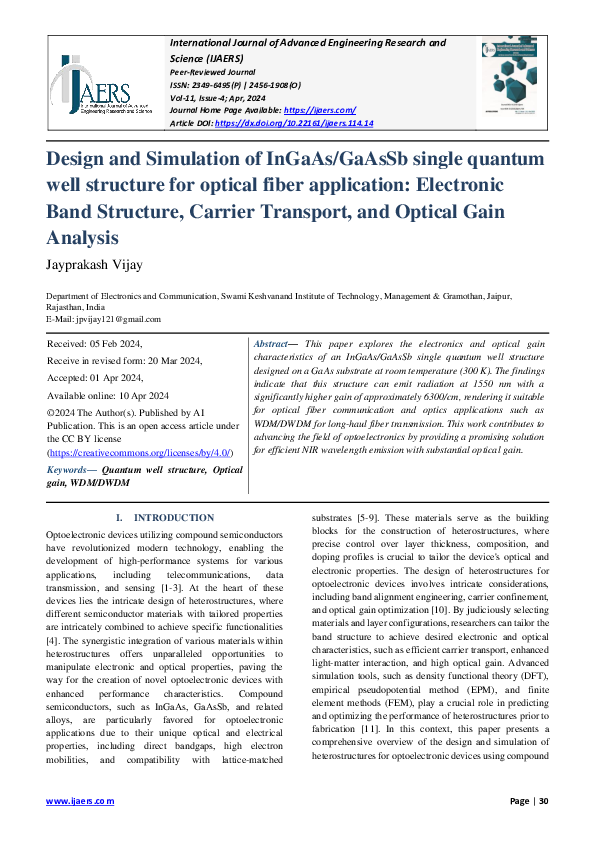 (PDF) Design and Simulation of InGaAs/GaAsSb single quantum well structure for optical fiber ...