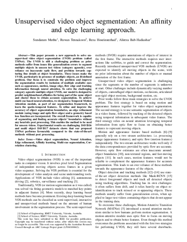 Pdf Unsupervised Video Object Segmentation An Affinity And Edge Learning Approach