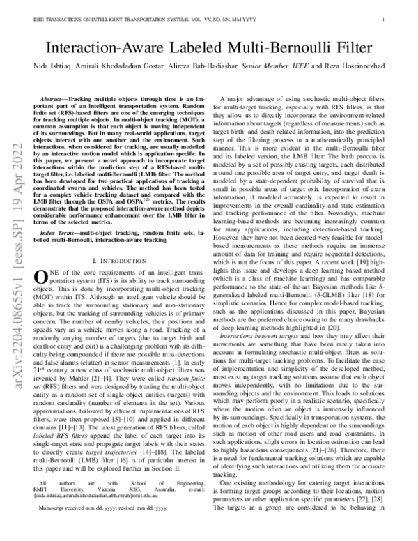 (PDF) Interaction-Aware Labeled Multi-Bernoulli Filter