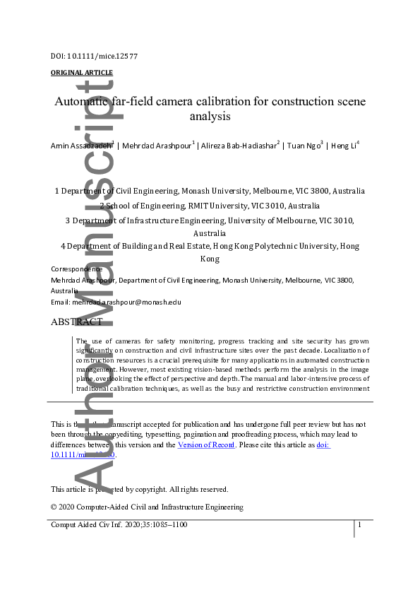 (PDF) Automatic far‐field camera calibration for construction scene analysis