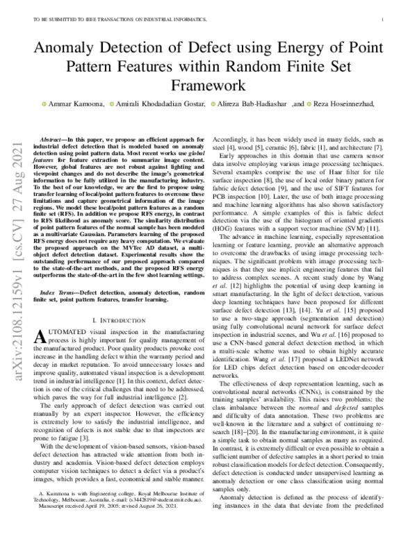 Anomaly Detection of Defect using Energy of Point Pattern Features within Random Finite Set ...