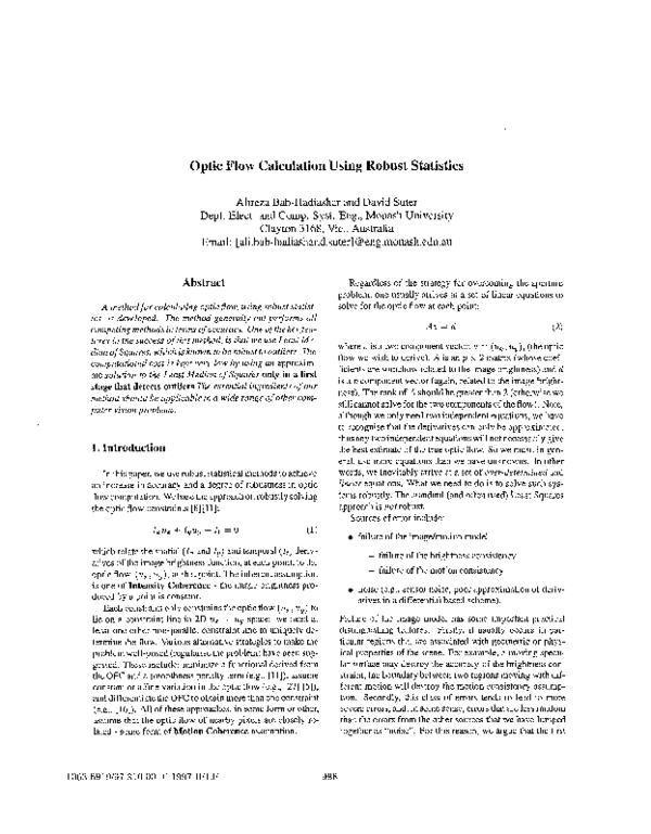 (PDF) Optic flow calculation using robust statistics