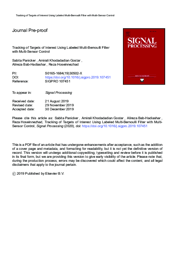 (PDF) Tracking of targets of interest using labeled multi-Bernoulli ...