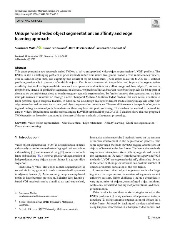 Pdf Unsupervised Video Object Segmentation An Affinity And Edge Learning Approach