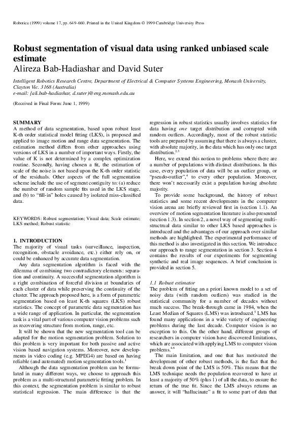 (PDF) Robust segmentation of visual data using ranked unbiased scale estimate