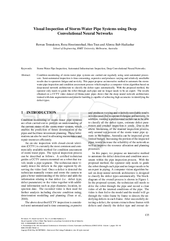 (PDF) Visual Inspection of Storm-Water Pipe Systems using Deep Convolutional Neural Networks