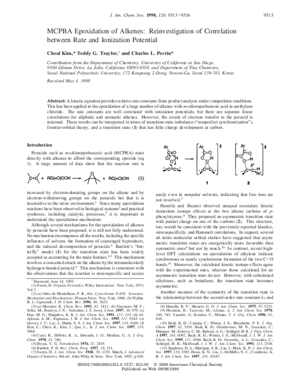 (PDF) MCPBA Epoxidation of Alkenes: Reinvestigation of Correlation ...