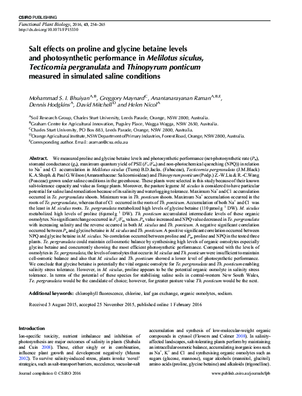 (PDF) Salt effects on proline and glycine betaine levels and ...