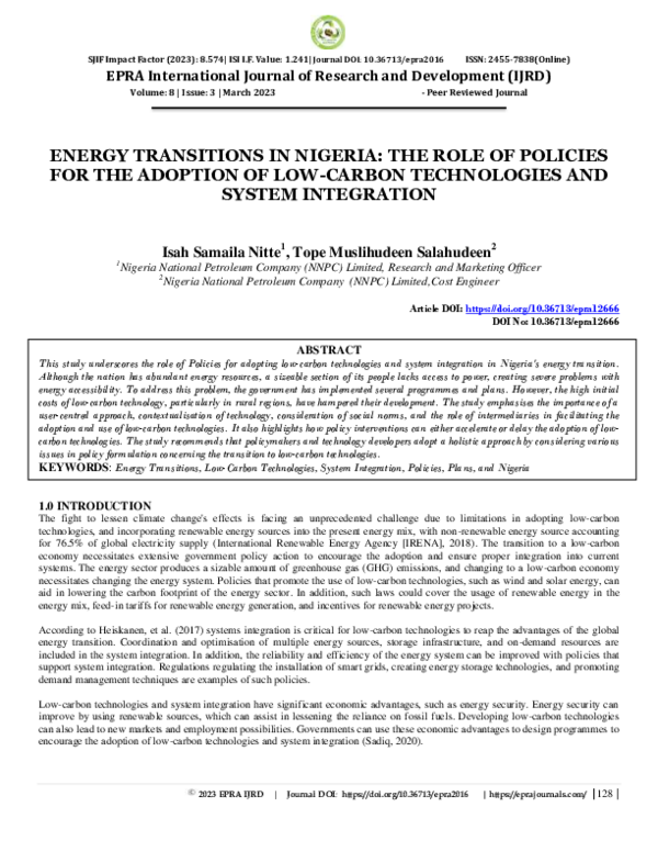 (PDF) Energy Transitions in Nigeria: The Role of Policies for the Adoption of Low-Carbon ...