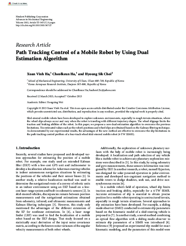 (PDF) Path Tracking Control of a Mobile Robot by Using Dual Estimation Algorithm