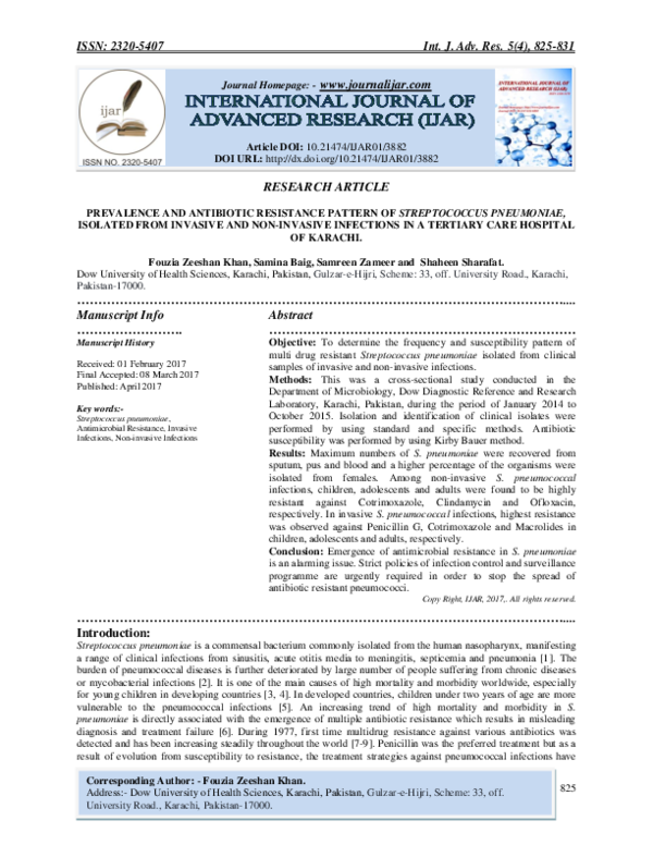 (PDF) Prevalence and Antibiotic Resistance Pattern of Streptococcus ...