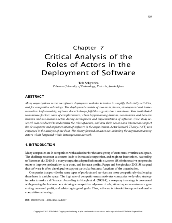 (PDF) Critical Analysis of the Roles of Actors in the Deployment of ...