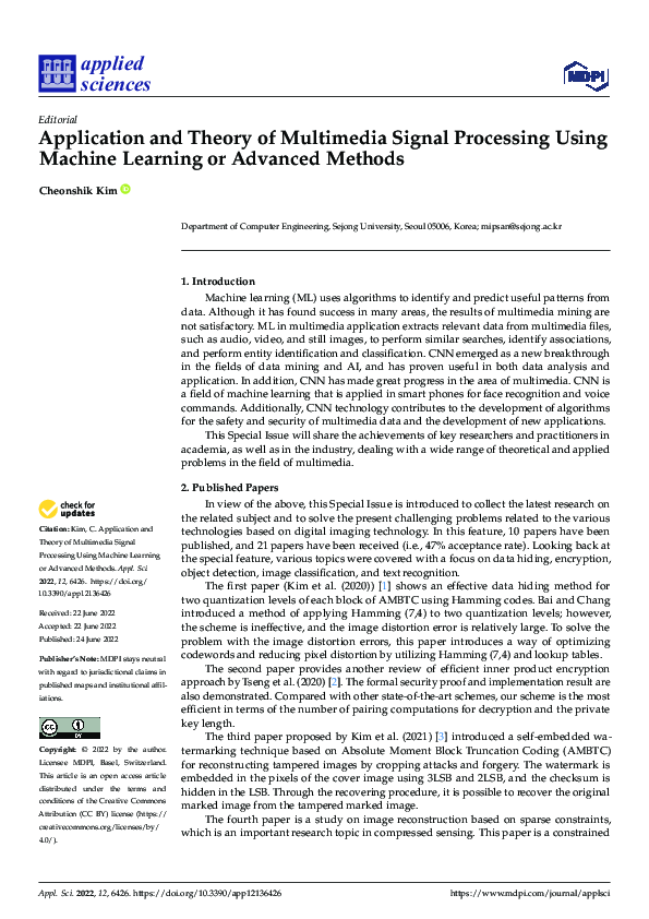 (PDF) Application and Theory of Multimedia Signal Processing Using Machine Learning or Advanced ...