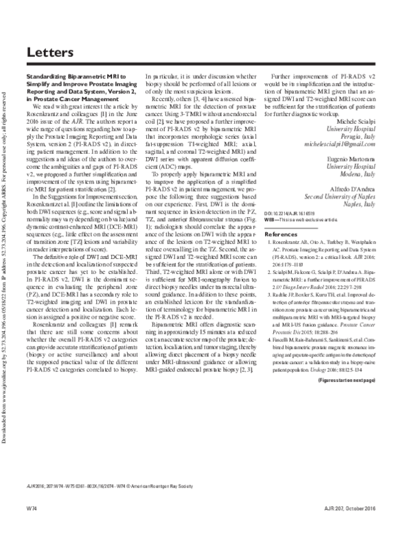 (PDF) Standardizing Biparametric MRI to Simplify and Improve Prostate Imaging Reporting and Data ...