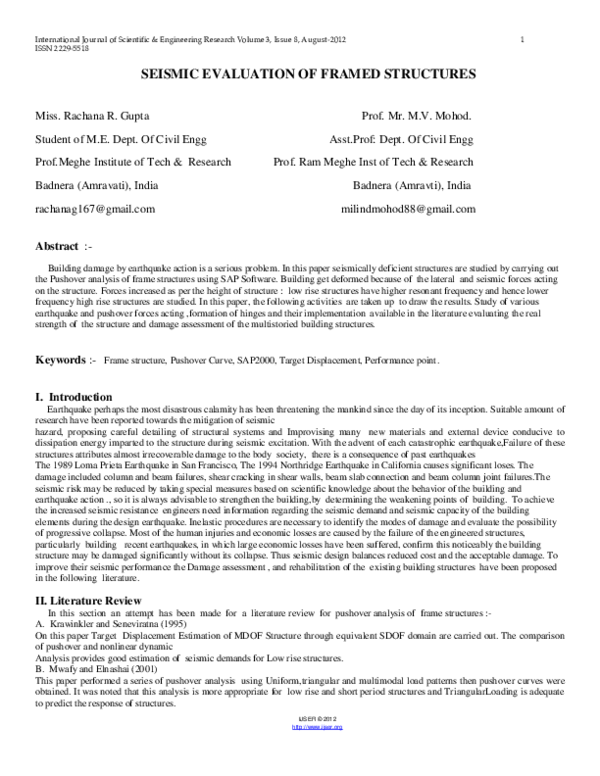 (PDF) Seismic Evaluation of Framed Structures