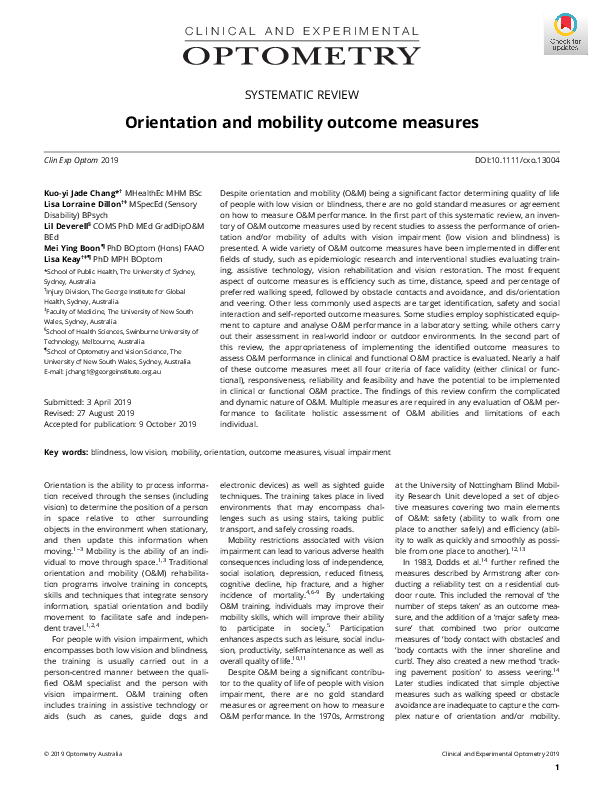 (PDF) Orientation and mobility outcome measures