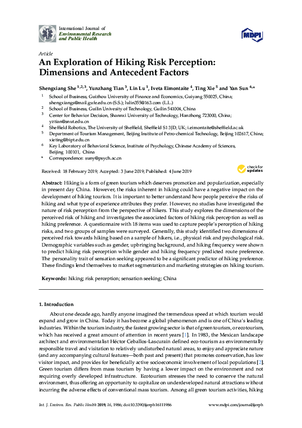 (PDF) An Exploration of Hiking Risk Perception: Dimensions and ...