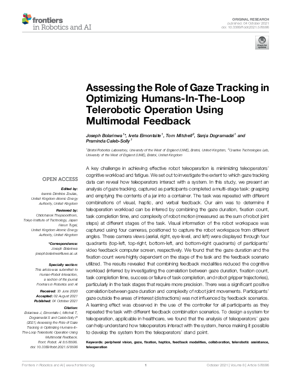 (PDF) Assessing the Role of Gaze Tracking in Optimizing Humans-In-The-Loop Telerobotic Operation ...