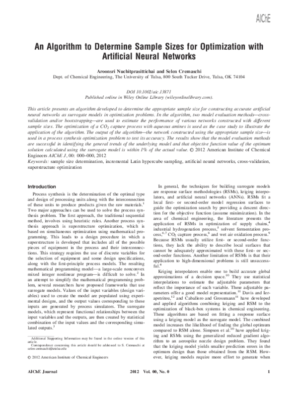 (PDF) An algorithm to determine sample sizes for optimization with artificial neural networks