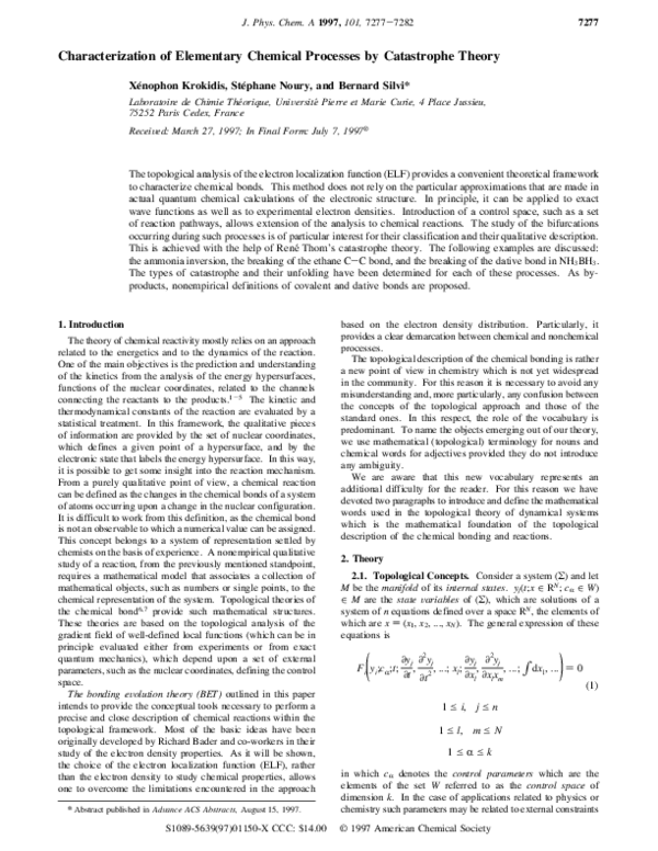 (PDF) Characterization of Elementary Chemical Processes by Catastrophe Theory