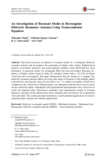 (PDF) An Investigation of Resonant Modes in Rectangular Dielectric Resonator Antenna Using ...