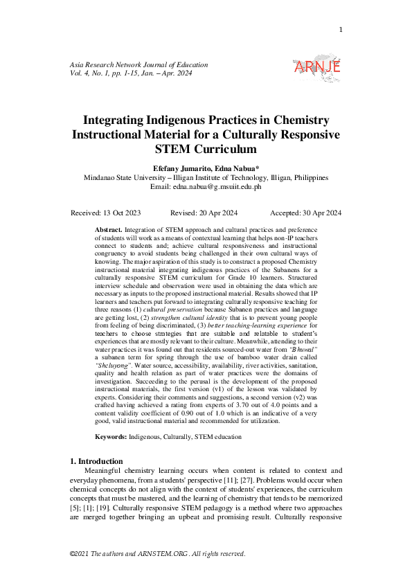 (PDF) Integrating Indigenous Practices in Chemistry Instructional ...