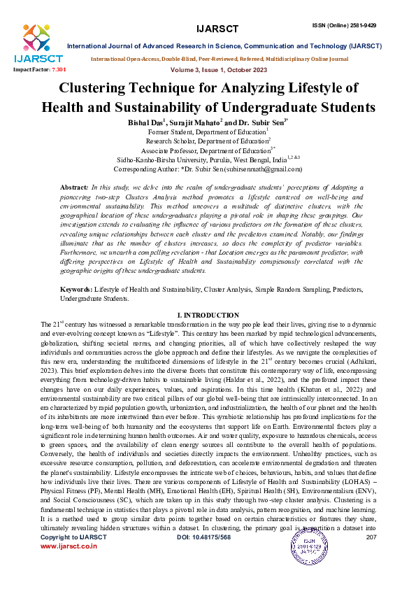 (PDF) Clustering Technique for Analyzing Lifestyle of Health and ...