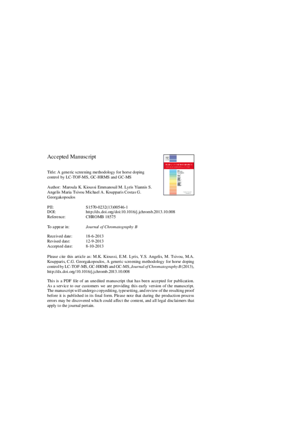 (PDF) A generic screening methodology for horse doping control by LC ...